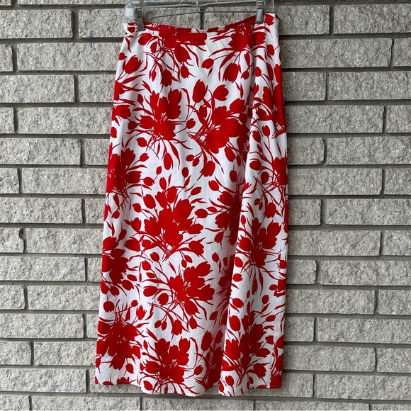 Liz Claiborne | Skirts | Aloha Floral Maxi Skirt 0 Cotton Lined Red Off ...
